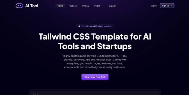AI Tool - Tailwind CSS Template for AI Product Site.