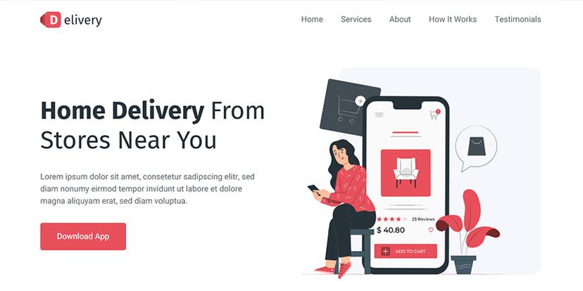 Delivery - Delivery App Free Landing Page Template